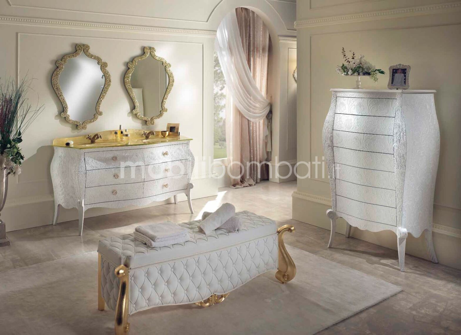 Baroque style vanity unit with damask bas-relief