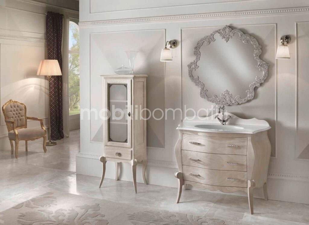 Baroque style vanity unit in brushed wood